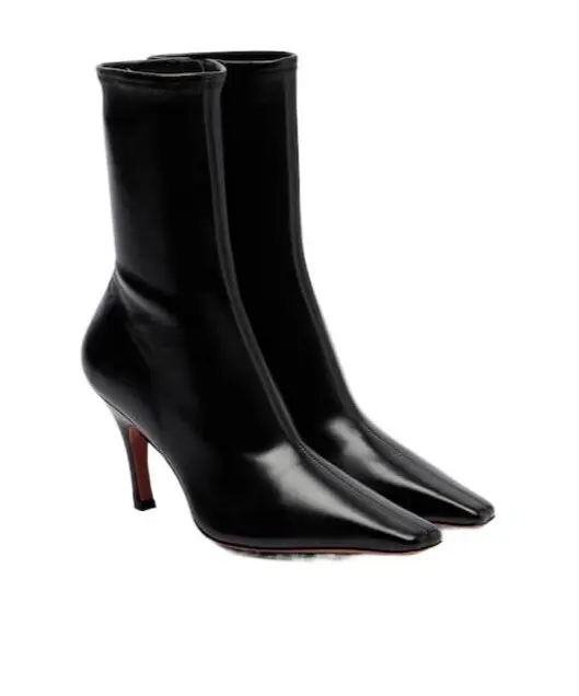 Amina Muaddi Leather Ankle Boots