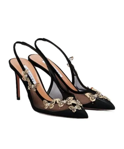 AQUAZZURA Embellished Mesh Slingback Pumps