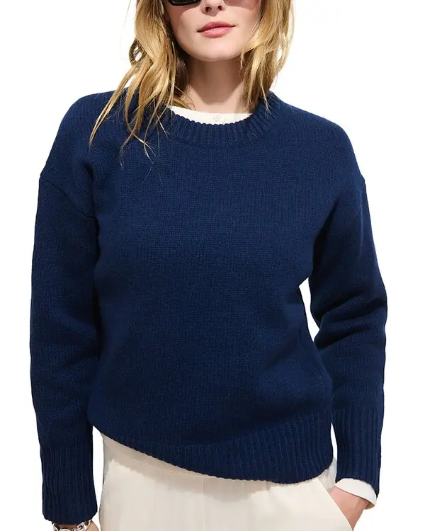 ALEX MILL Nottinghill Wool Blend Crewneck Sweater - Bright Navy