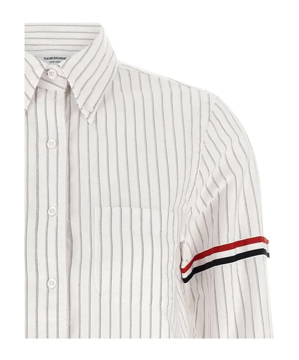 Thom Browne Cropped Oxford Cotton Shirt With 4bar Detail