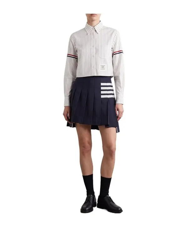 Thom Browne Cropped Oxford Cotton Shirt With 4bar Detail