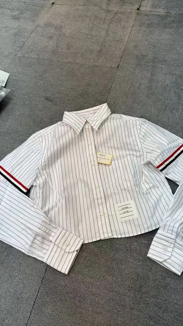 Thom Browne Cropped Oxford Cotton Shirt With 4bar Detail