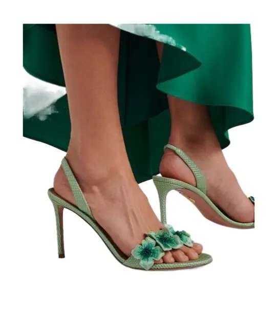 AQUAZZURA Passionflower Beaded Raffia Slingback Sandals