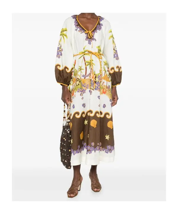 ALEMAIS Printed V-neck Maxi Dress - Cream
