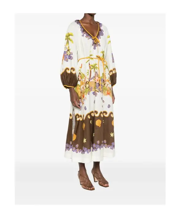 ALEMAIS Printed V-neck Maxi Dress - Cream