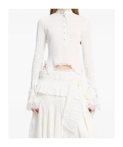 ANN DEMEULEMEESTER Lace-trim Ribbed Top