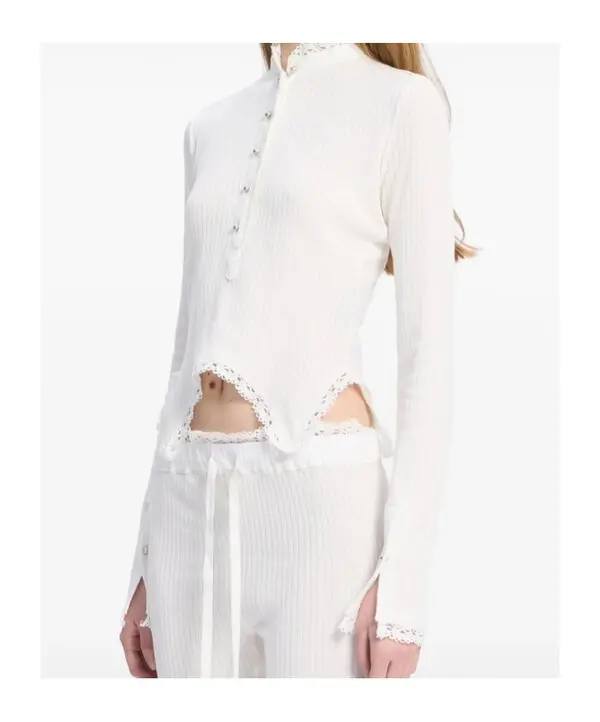 ANN DEMEULEMEESTER Lace-trim Ribbed Top