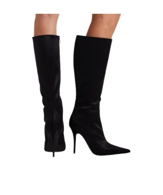 Amina Muaddi Barbara Satin Knee-high Boots