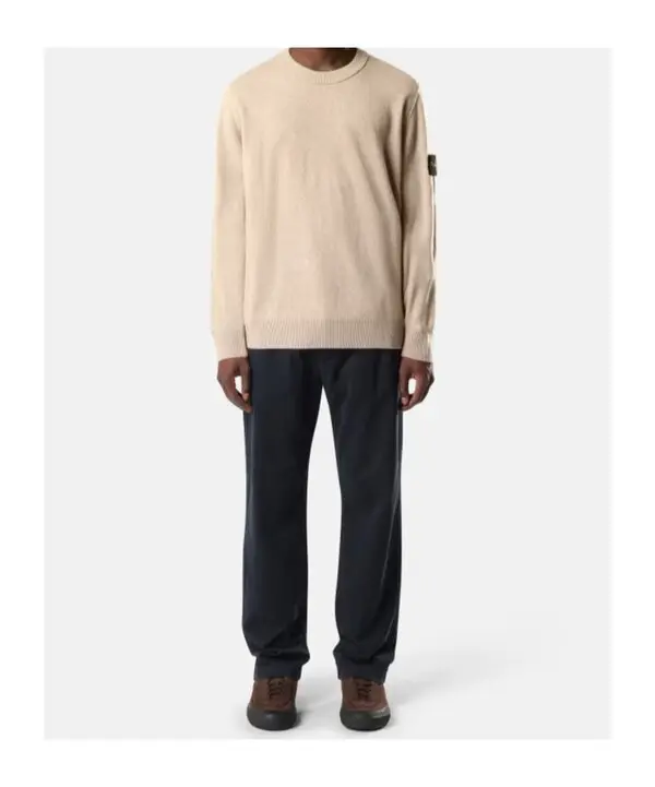Stone Island Loose-fit Crewneck Jumper With Ribbed Trims - Biscuit Mixing