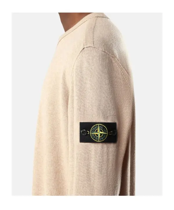 Stone Island Loose-fit Crewneck Jumper With Ribbed Trims - Biscuit Mixing
