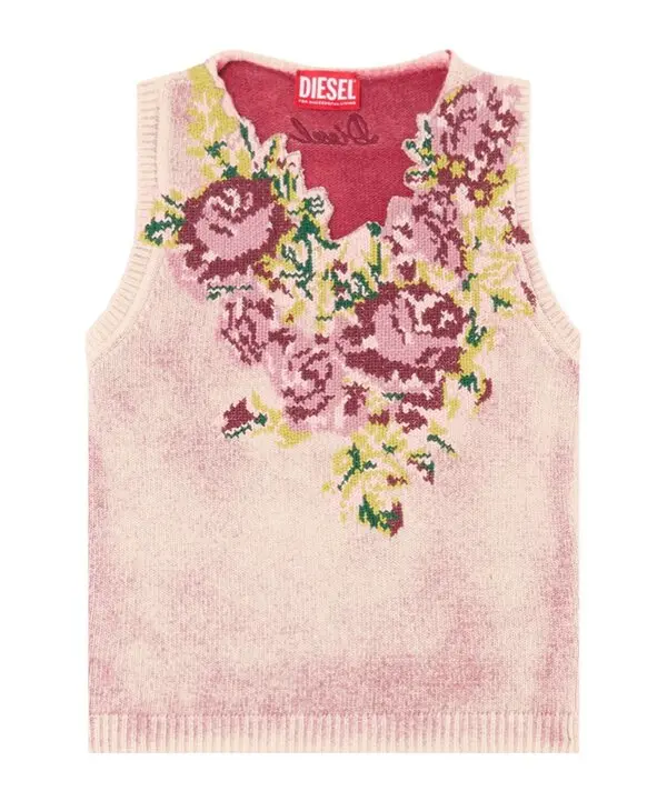 DIESEL® Knit Vest In Floral Wool-blend Knit - Pink