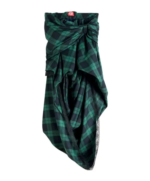 DIESEL® Draped Tartan Midi Skirt With Lace Trim