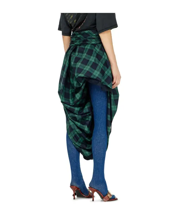 DIESEL® Draped Tartan Midi Skirt With Lace Trim