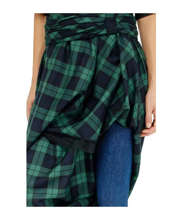 DIESEL® Draped Tartan Midi Skirt With Lace Trim