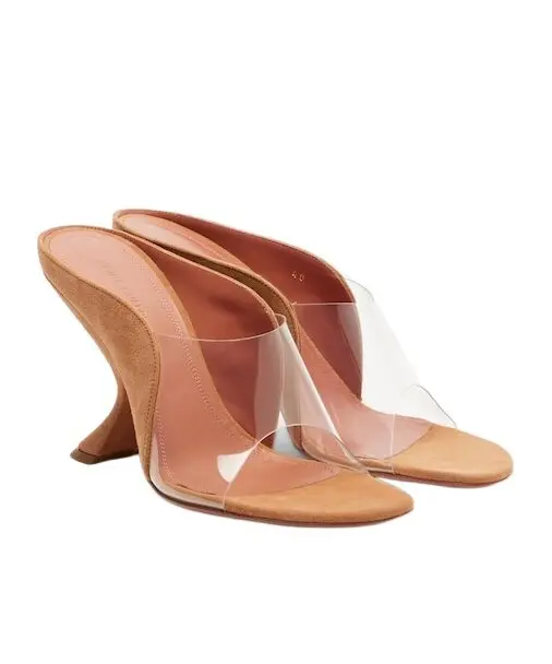 Amina Muaddi Transparent Suede Mules - Nude