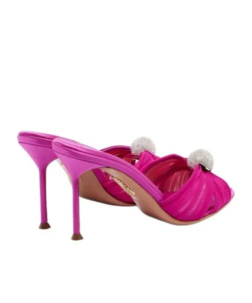 AQUAZZURA Embellished Leather-trimmed Satin Mules