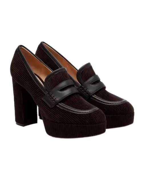 GIANVITO ROSSI Leather-trimmed Corduroy Platform Loafer Pumps