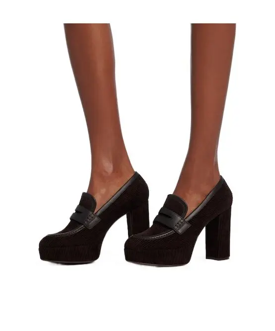 GIANVITO ROSSI Leather-trimmed Corduroy Platform Loafer Pumps