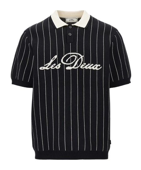 LES DEUX Pinstripe-pattern Knitted Polo Shirt