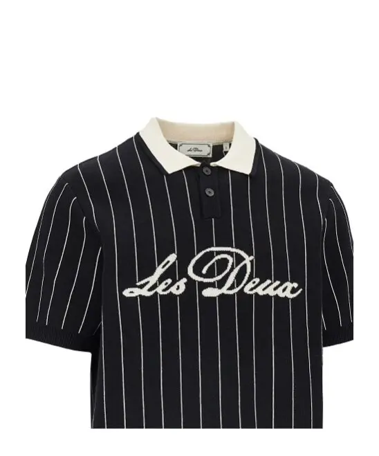 LES DEUX Pinstripe-pattern Knitted Polo Shirt