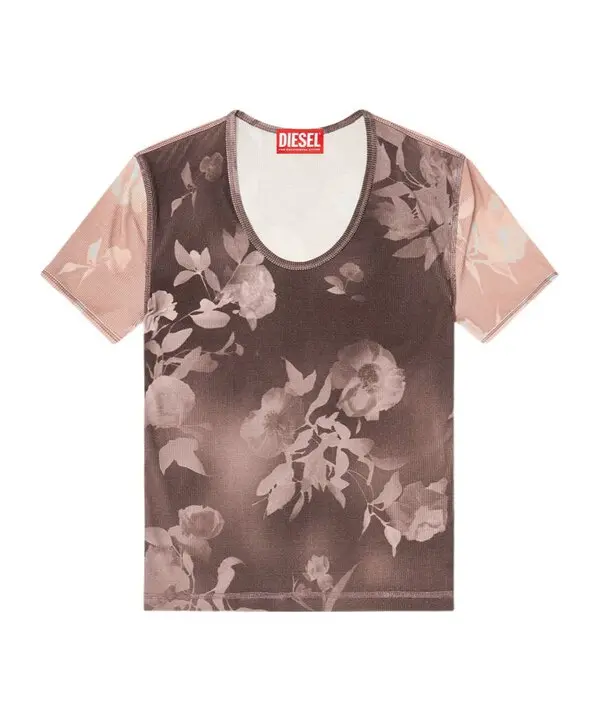 DIESEL® Top In Floral-print Ribbed Jersey