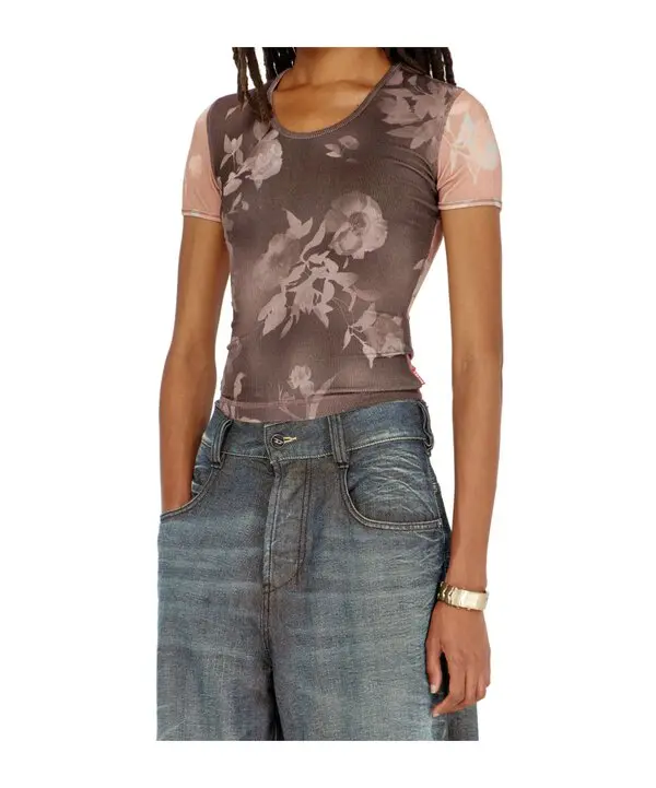 DIESEL® Top In Floral-print Ribbed Jersey