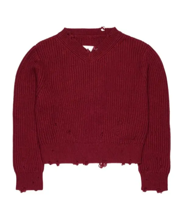 MAISON MARGIELA Distressed Ribbed-knit Sweater - Burgundy