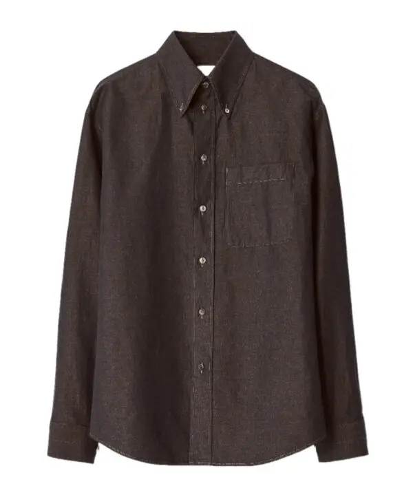 LEMAIRE Button-down Shirt In Linen And Cotton Chambray - Ecorce