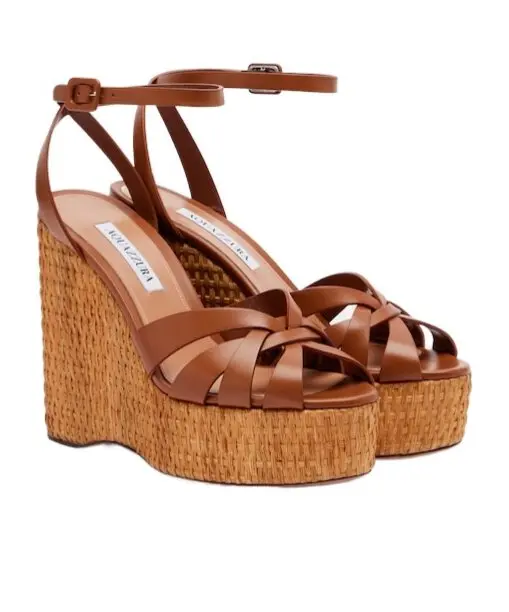 AQUAZZURA Leather Wedge Sandals - Brown