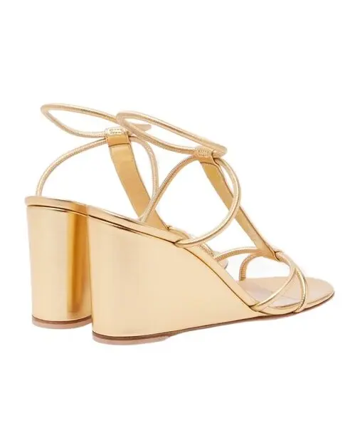 GIANVITO ROSSI Metallic Leather Wedge Sandals
