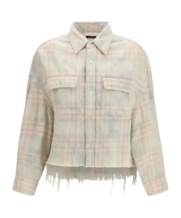 R13 Cropped Frayed Plaid Shirt