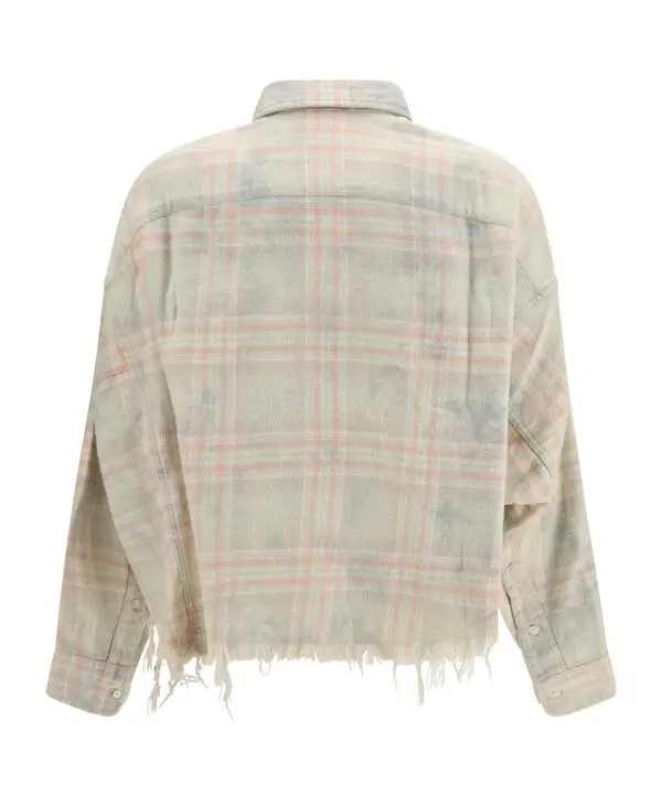 R13 Cropped Frayed Plaid Shirt
