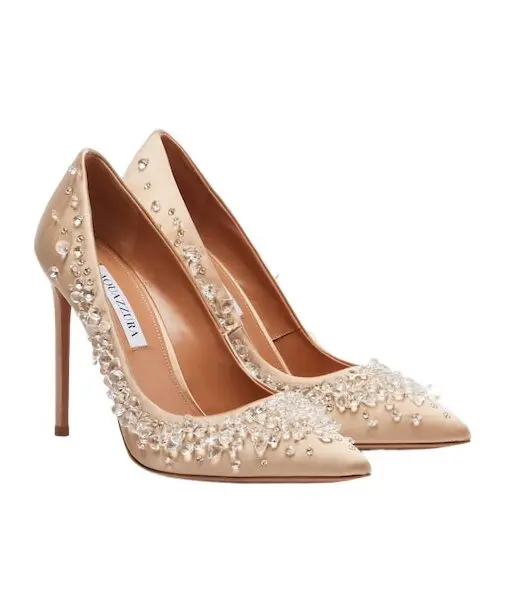 AQUAZZURA Embellished Satin Pumps