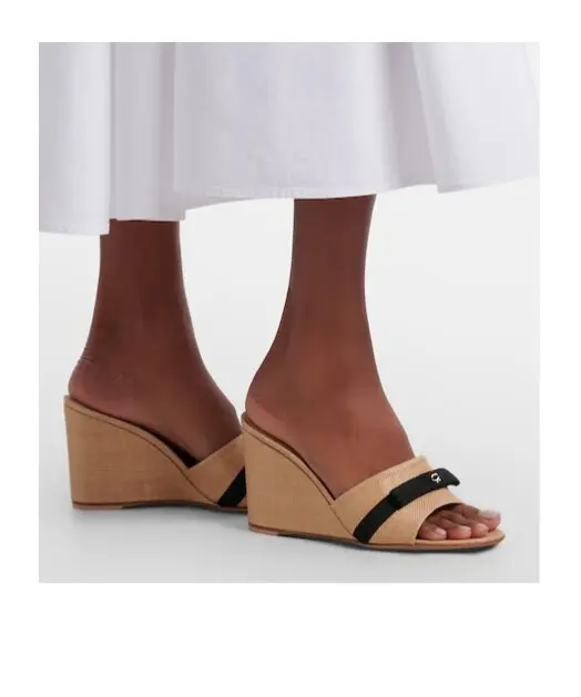 GIANVITO ROSSI Raffia Wedge Mules