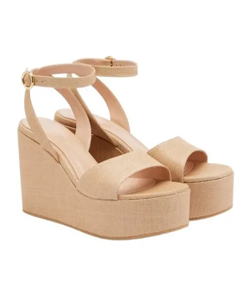 GIANVITO ROSSI Raffia Platform Wedge Sandals