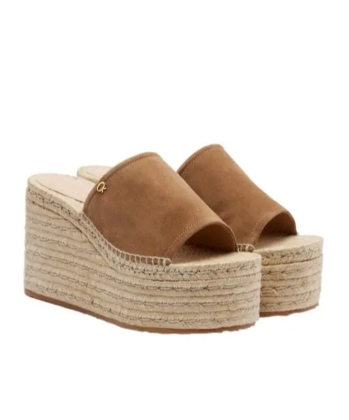 GIANVITO ROSSI Suede Espadrille Wedge Sandals