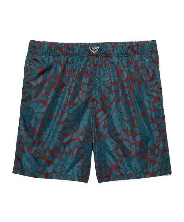 Prada Triangle-logo Mid-rise Swim Shorts - Garnet/otanio