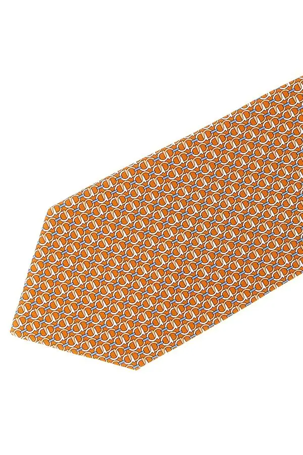 FERRAGAMO Gancini Links Print Silk Tie - Orange