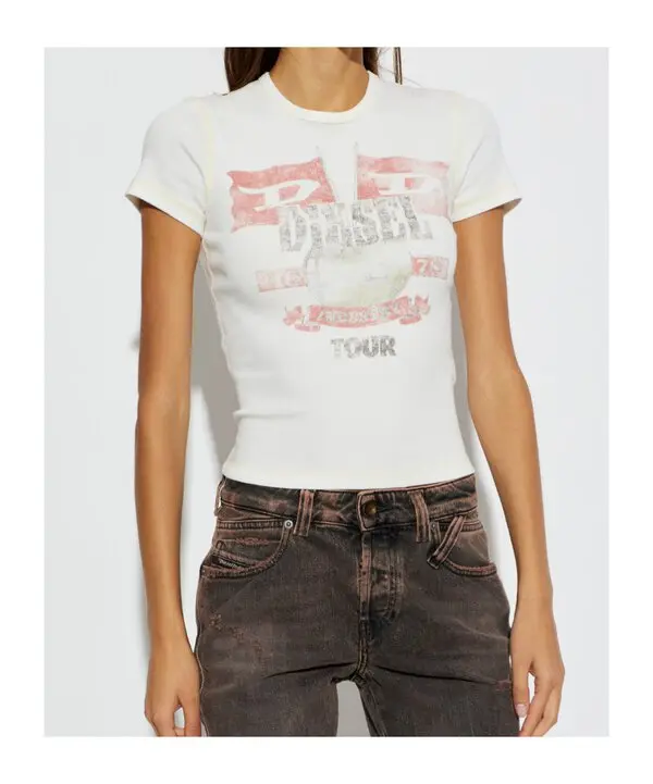 DIESEL® Ribbed Knit Short Sleeve T-shirt - White