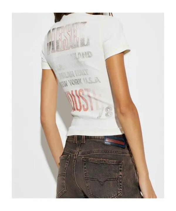 DIESEL® Ribbed Knit Short Sleeve T-shirt - White