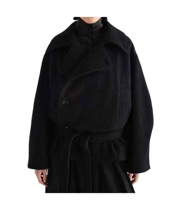 LEMAIRE Short Wrap Coat In Felted Wool And Alpaca Blend