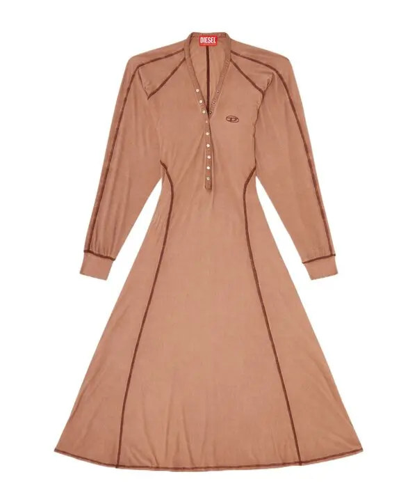 DIESEL® Ribbed Jersey Midi Dress With Batwing Sleeves - Light Brown