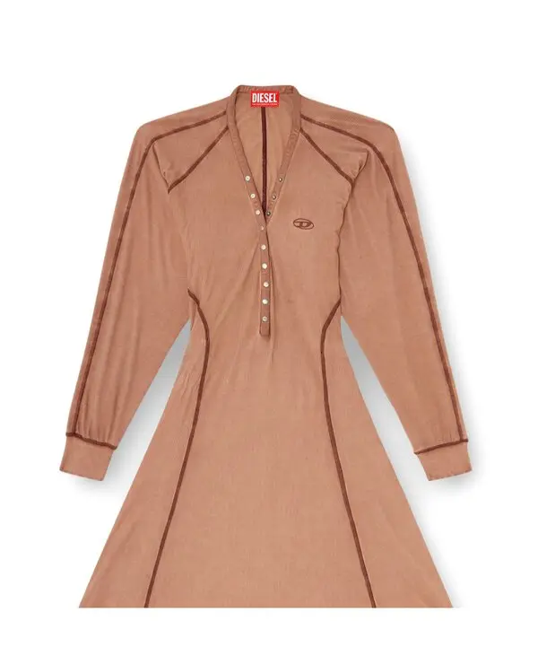 DIESEL® Ribbed Jersey Midi Dress With Batwing Sleeves - Light Brown