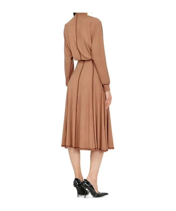 DIESEL® Ribbed Jersey Midi Dress With Batwing Sleeves - Light Brown