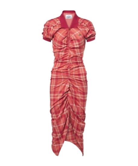 VIVIENNE WESTWOOD Checked Ruched Cotton Midi Dress - Red