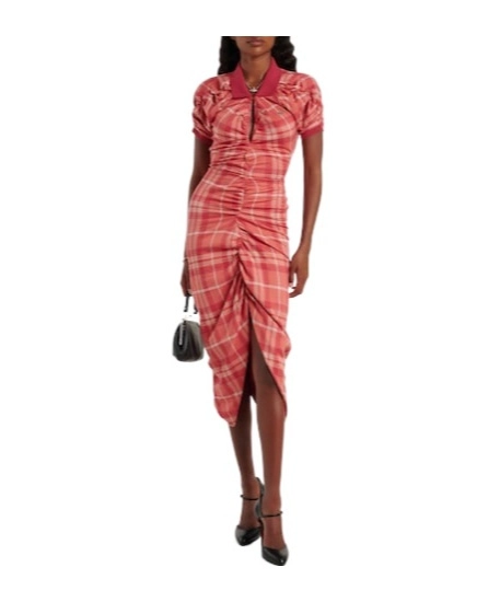 VIVIENNE WESTWOOD Checked Ruched Cotton Midi Dress - Red