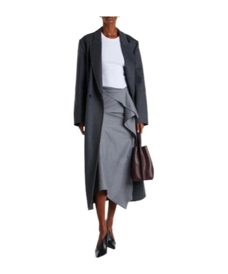 Victoria Beckham Asymmetric Draped Wool Midi Skirt