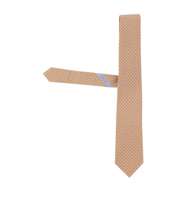 FERRAGAMO Gancini Links Print Silk Tie - Nude