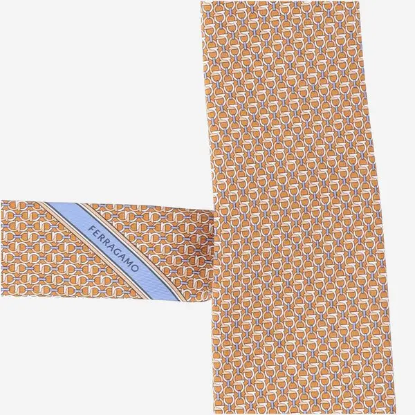 FERRAGAMO Gancini Links Print Silk Tie - Nude