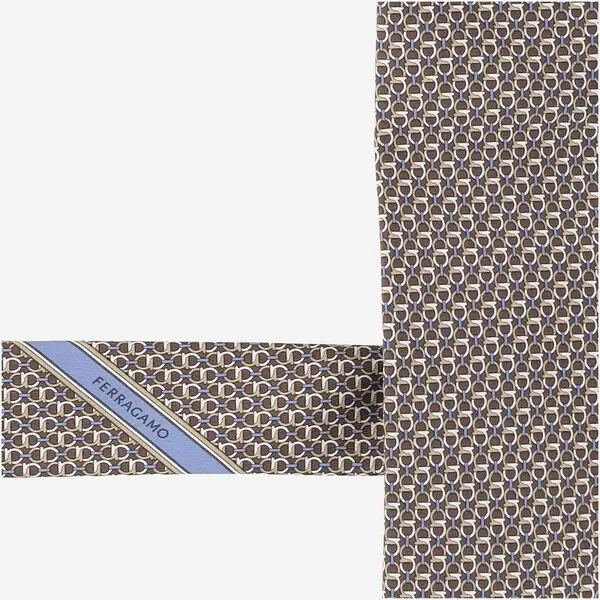 FERRAGAMO Gancini Links Print Silk Tie - Gray